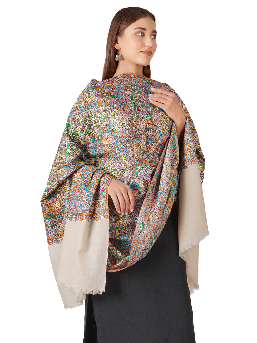 Elegant Off-White Pashmina Shawl | Effortless Style with Hand ...
