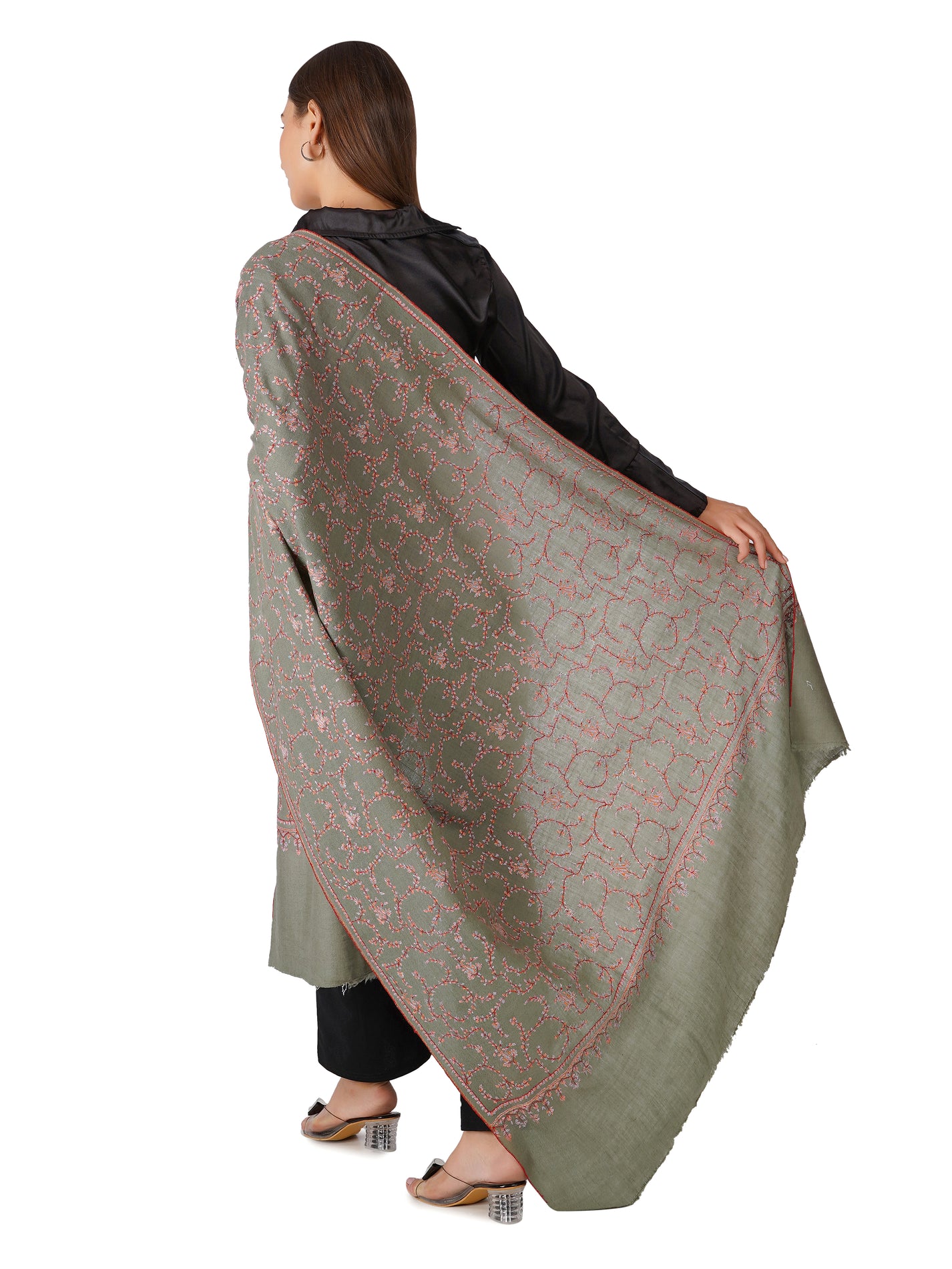Beautiful Pashmina Shawl with Detailed Patterns - Sea Green – PASHWRAP