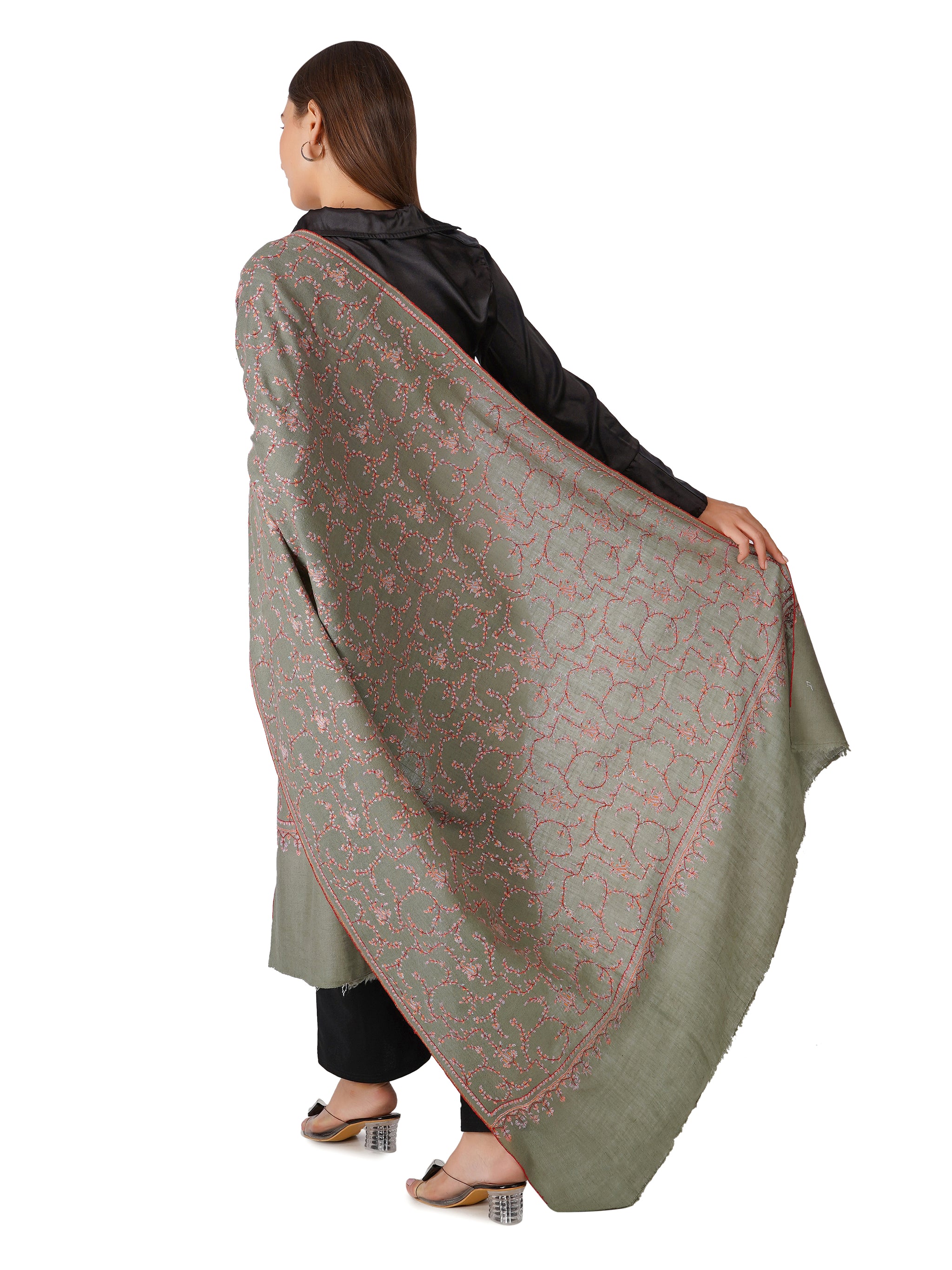 Beautiful Pashmina Shawl with Detailed Patterns - Sea Green – PASHWRAP