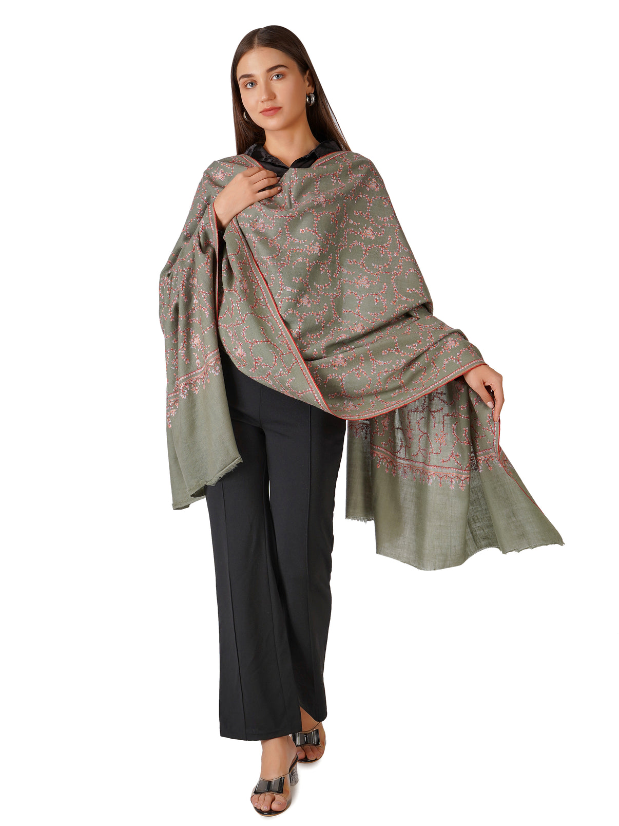 Beautiful Pashmina Shawl with Detailed Patterns - Sea Green – PASHWRAP
