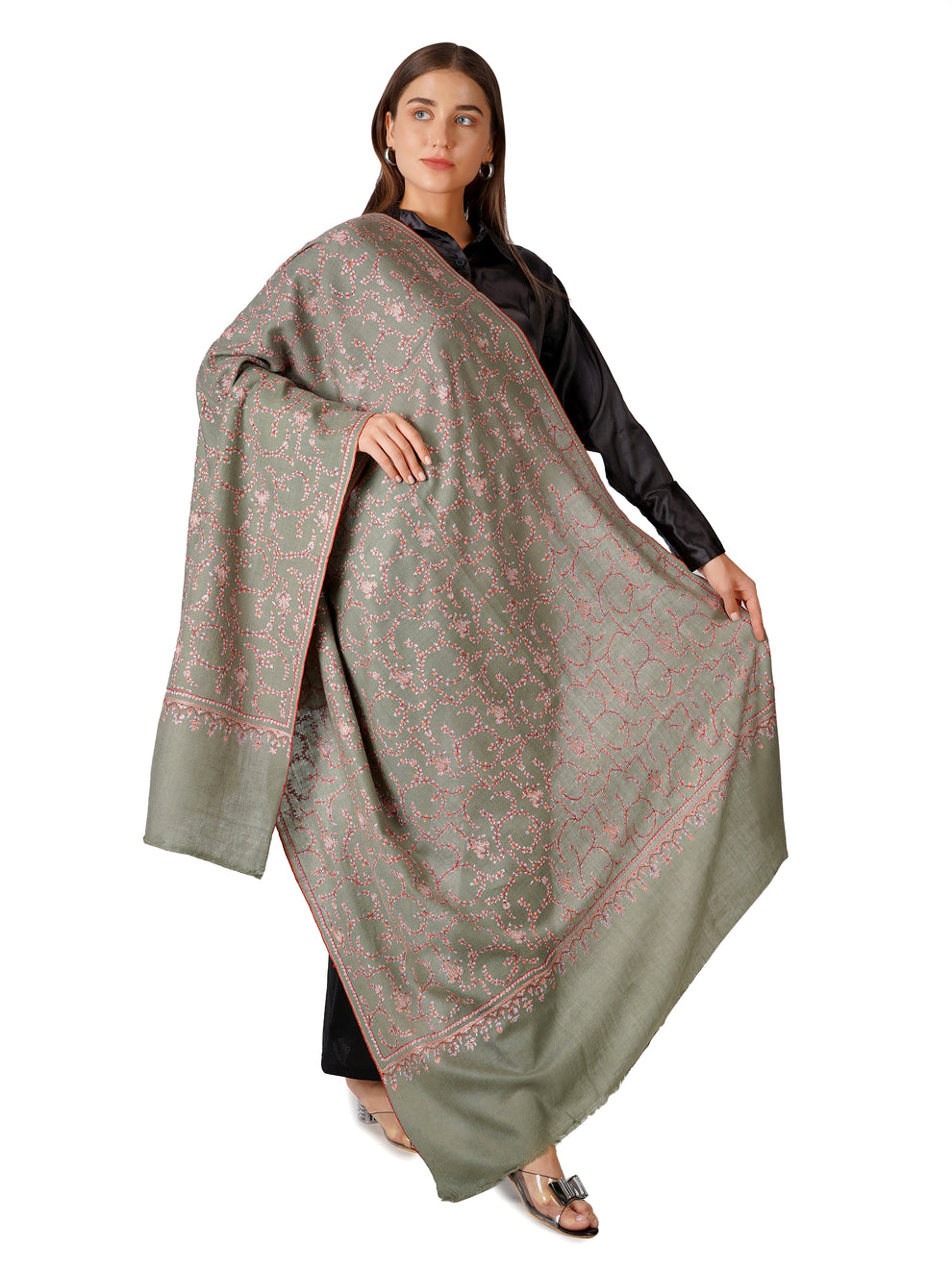 Beautiful Pashmina Shawl with Detailed Patterns - Sea Green – PASHWRAP