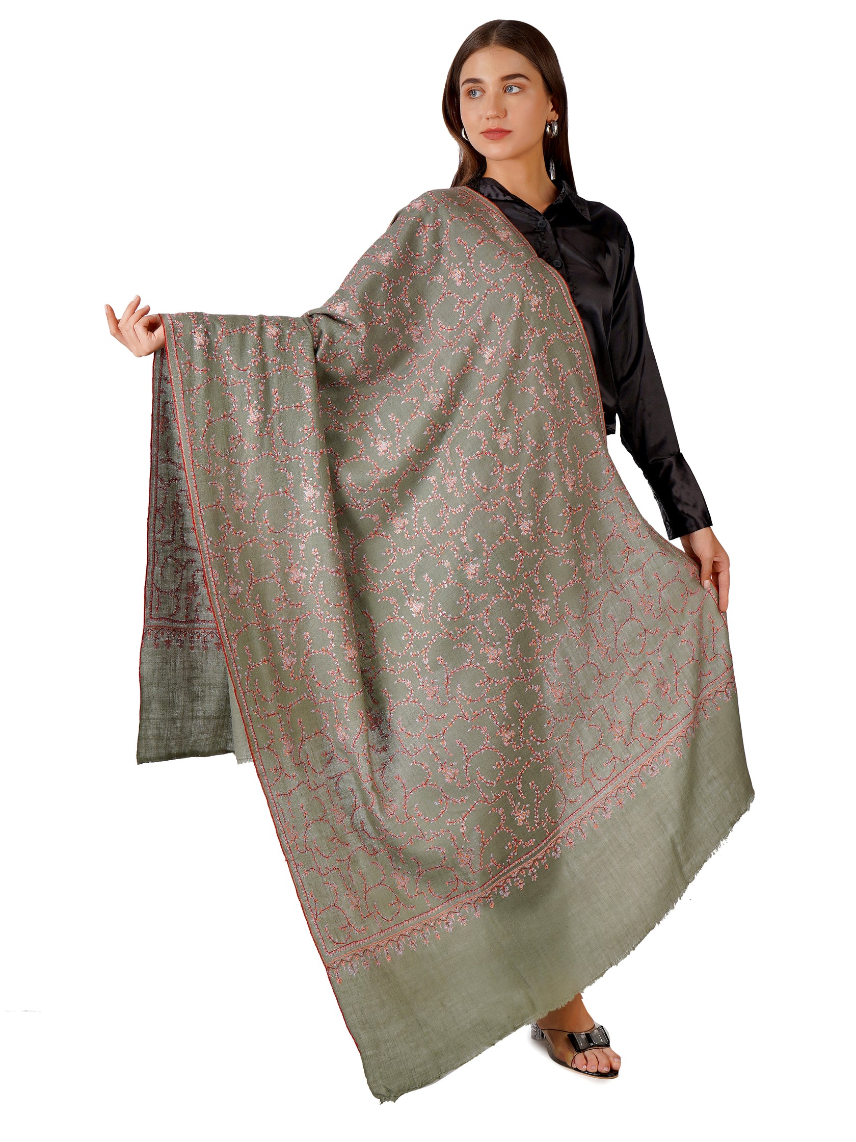 Beautiful Pashmina Shawl with Detailed Patterns - Sea Green – PASHWRAP