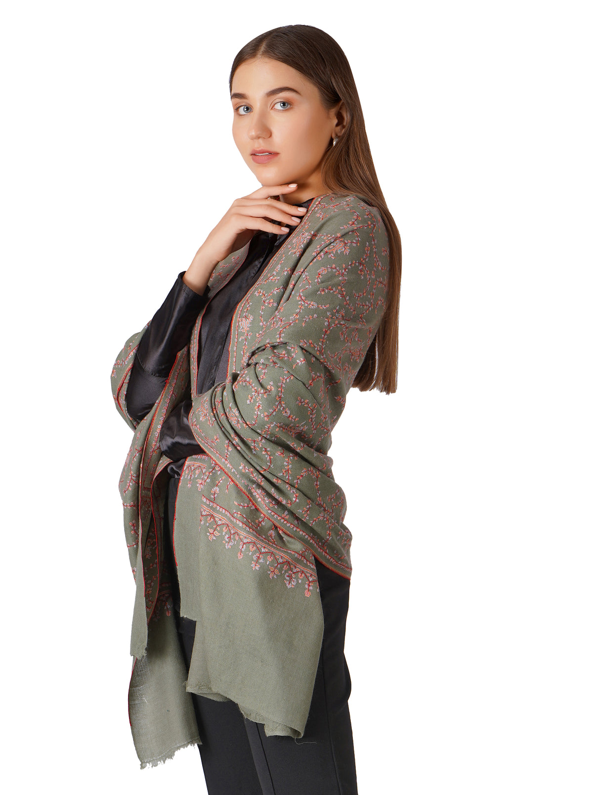 Beautiful Pashmina Shawl with Detailed Patterns - Sea Green – PASHWRAP